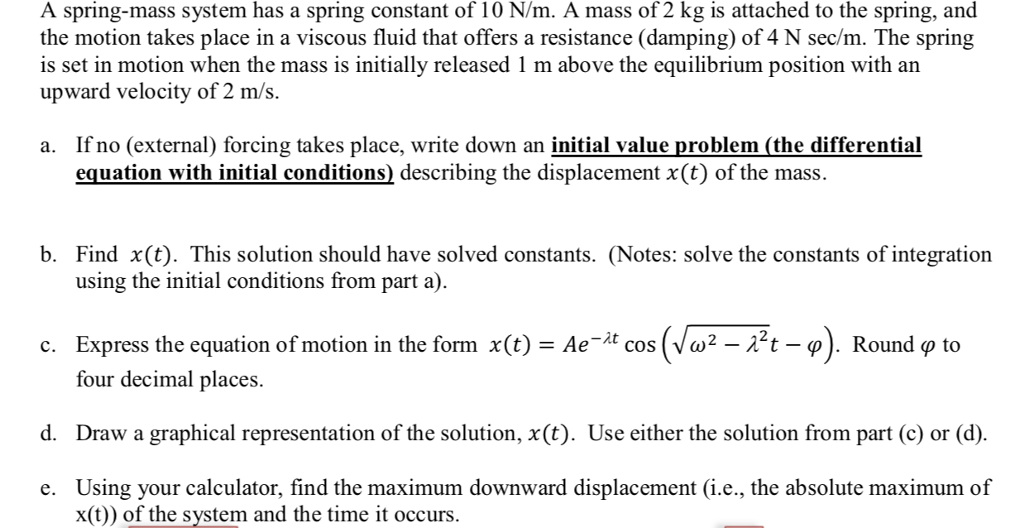 Solved A spring-mass system has a spring constant of 10 N/m. | Chegg.com