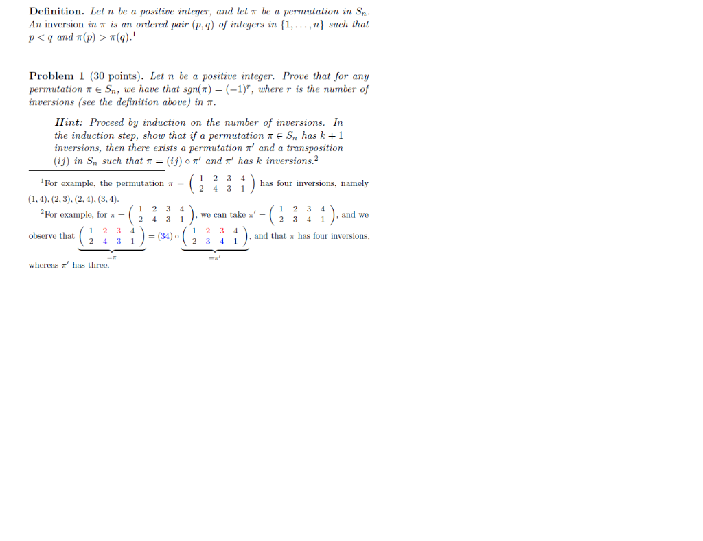 Solved Definition. Let n be a positive integer, and let π be | Chegg.com
