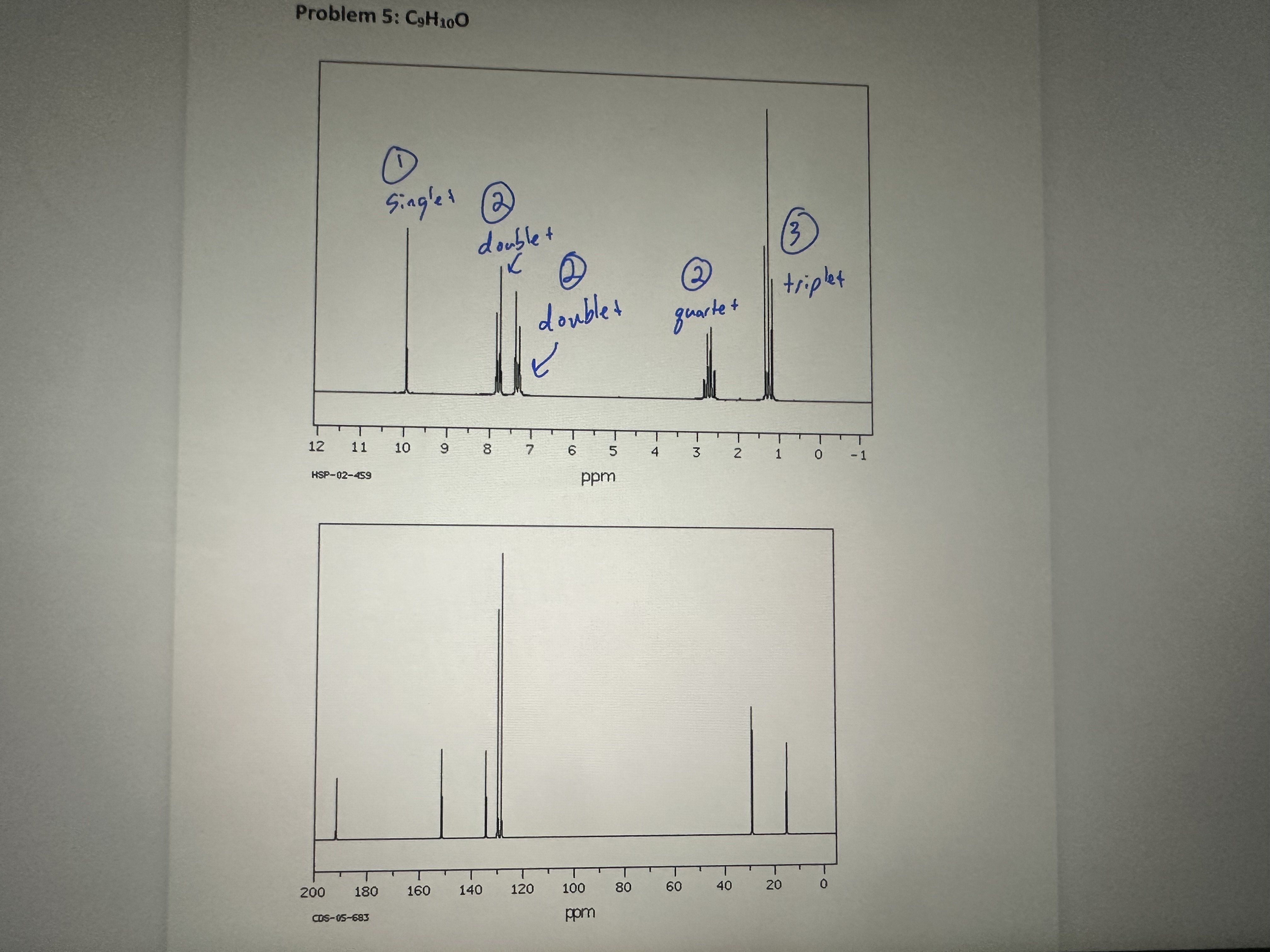 Solved Problem 5: C9H10O ﻿ find the structure from the nmr | Chegg.com
