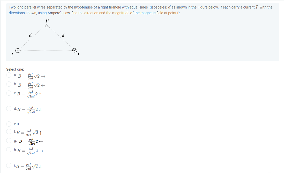 Solved Two long parallel wires separated by the hypotenuse | Chegg.com