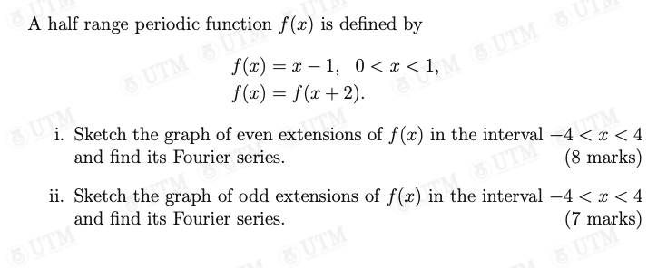 Solved A half range periodic function f(x) is defined by | Chegg.com