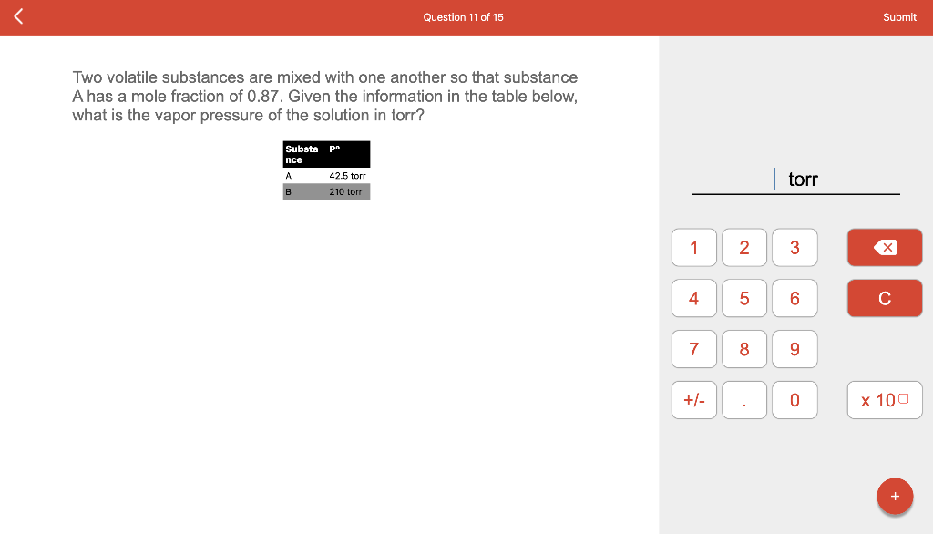 Solved Question 11 of 15 Submit Two volatile substances are | Chegg.com