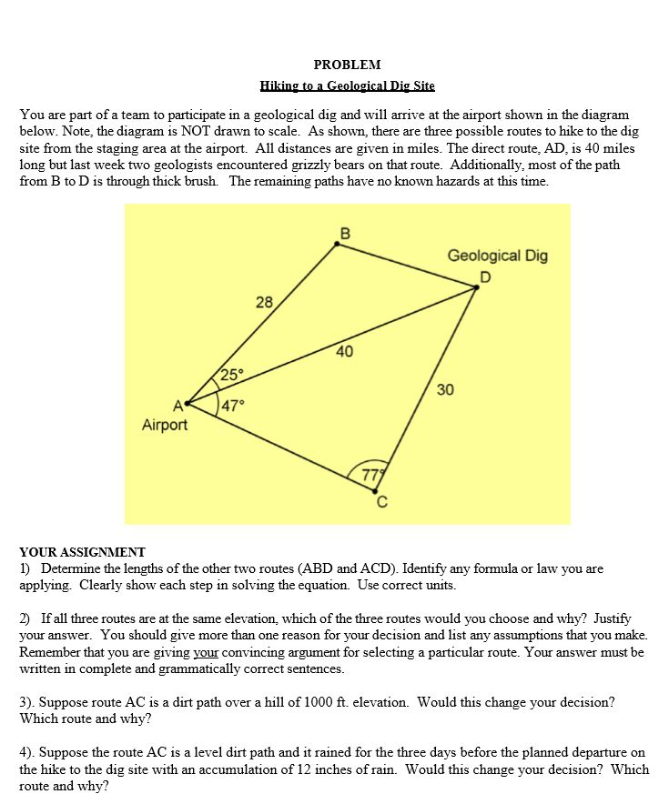 Solved PROBLEM Hiking to a Geological Dig Site You are part | Chegg.com