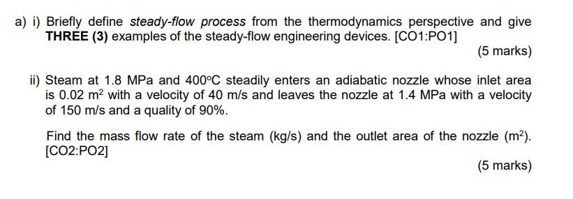 Solved a) i) Briefly define steady-flow process from the | Chegg.com