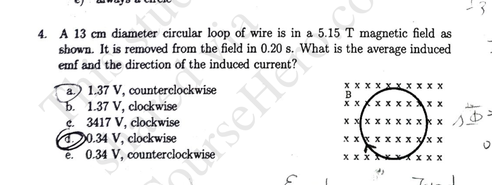 Solved dwayu 4. A 13 cm diameter circular loop of wire is in | Chegg.com
