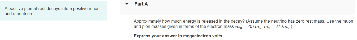 Solved Part A A positive pion at rest decays into a positive | Chegg.com