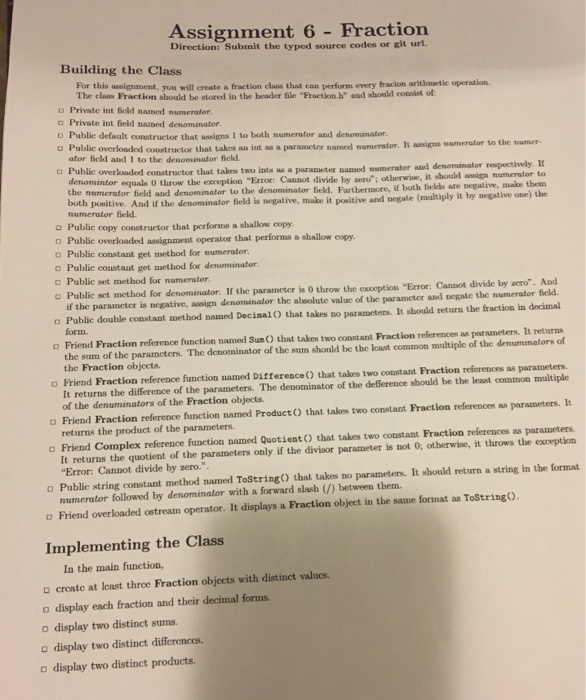 Solved Assignment 6- Fraction Direction: Submit the typed | Chegg.com