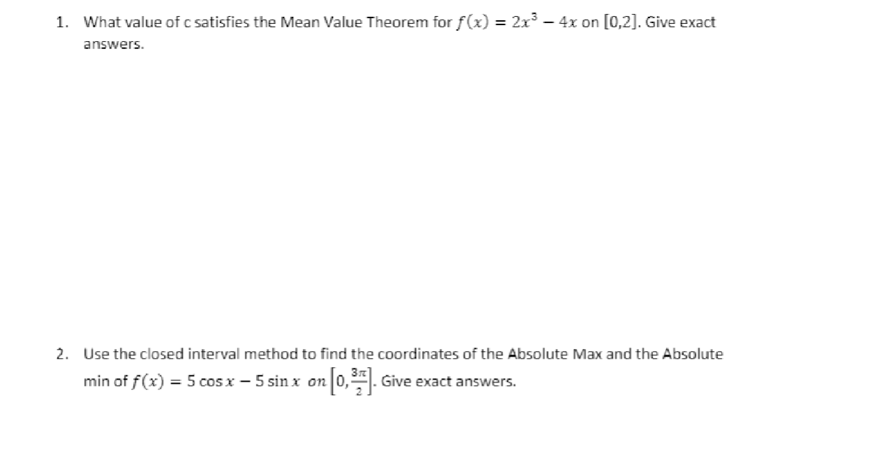 Solved 1. What value of c satisfies the Mean Value Theorem | Chegg.com