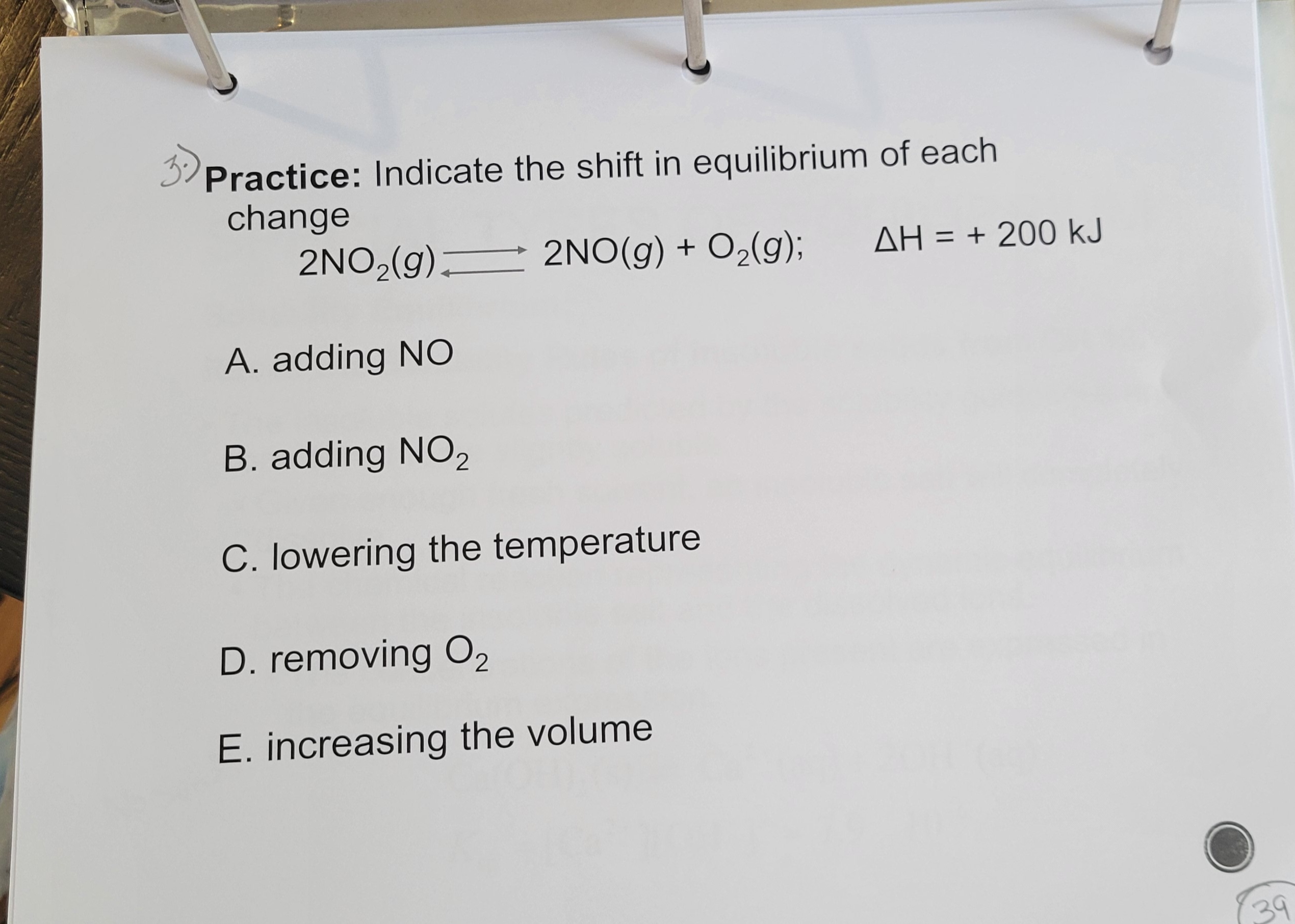 Solved 3.) Practice: Indicate the shift in equilibrium of | Chegg.com