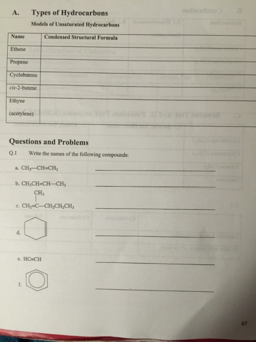 Solved A. Types of Hydrocarbons Models of Unsaturated | Chegg.com
