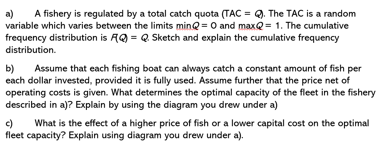 Solved a) A fishery is regulated by a total catch quota | Chegg.com