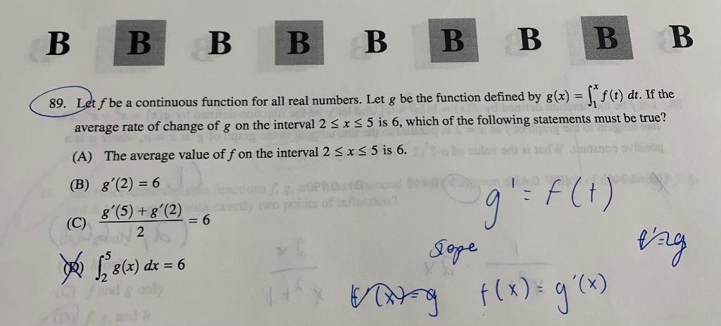 Solved B B B B B B B B B B = 89. Let f be a continuous | Chegg.com