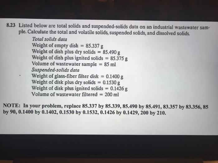 Solved 8.23 Listed below are total solids and | Chegg.com