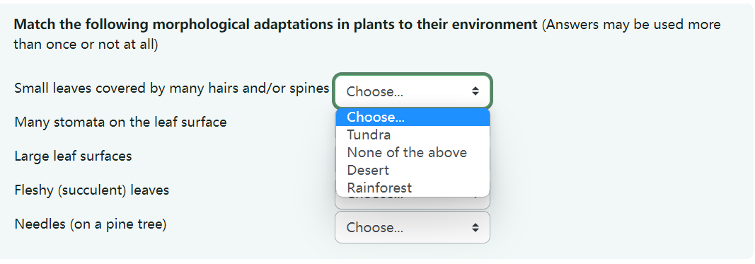 Solved Match the following morphological adaptations in | Chegg.com