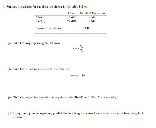 Solved 4. Summary statistics for the data are shown in the | Chegg.com