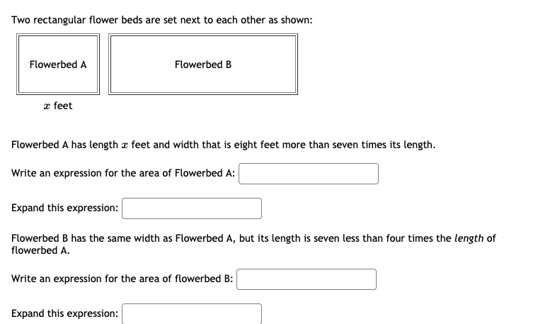 Solved Two rectangular flower beds are set next to each | Chegg.com