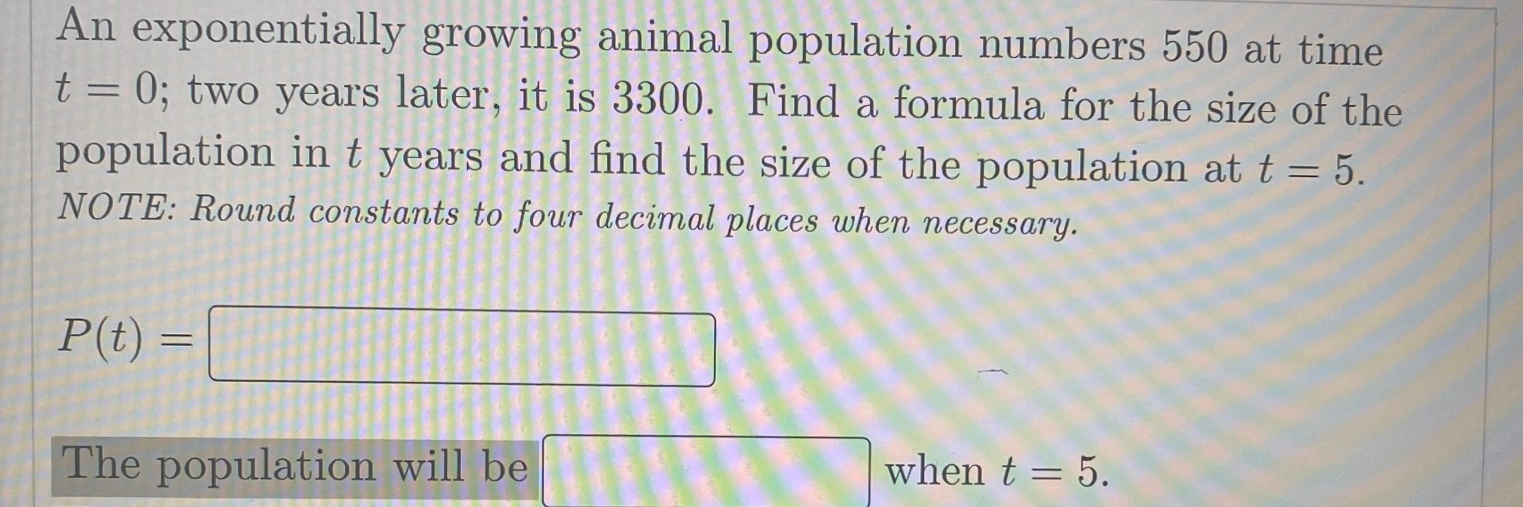 Solved An exponentially growing animal population numbers | Chegg.com