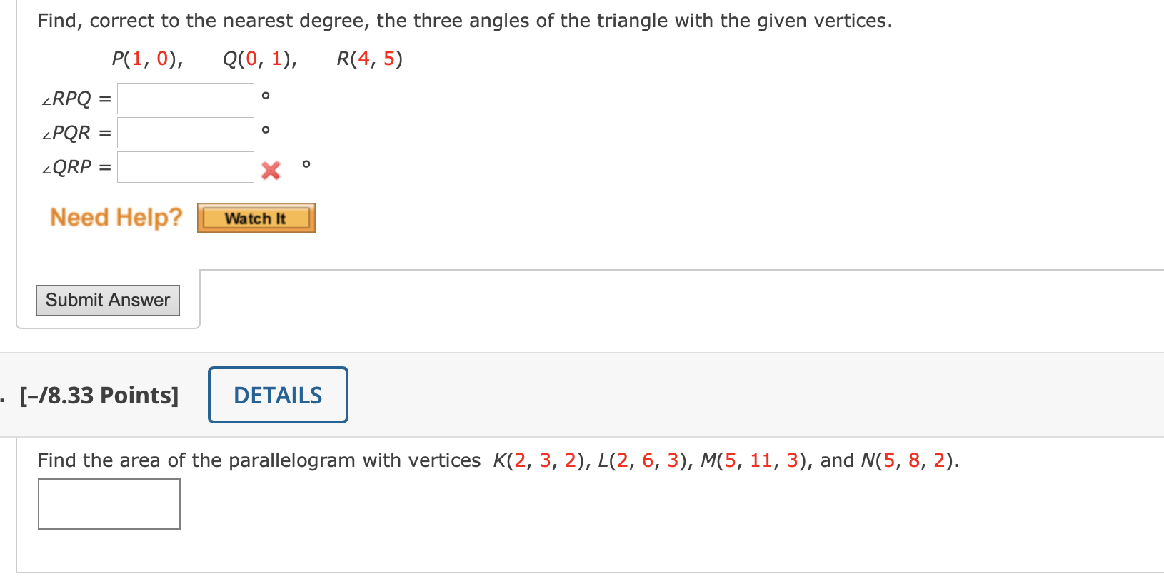 Solved Find, correct to the nearest degree, the three angles | Chegg.com