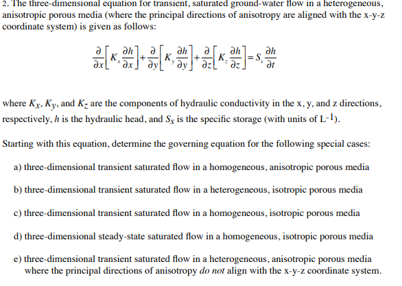 2. The three-dimensional equation for transient, | Chegg.com