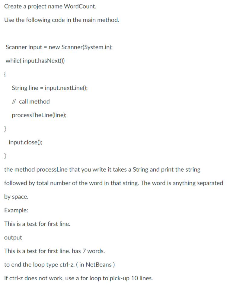 Solved Create a project name WordCount. Use the following | Chegg.com