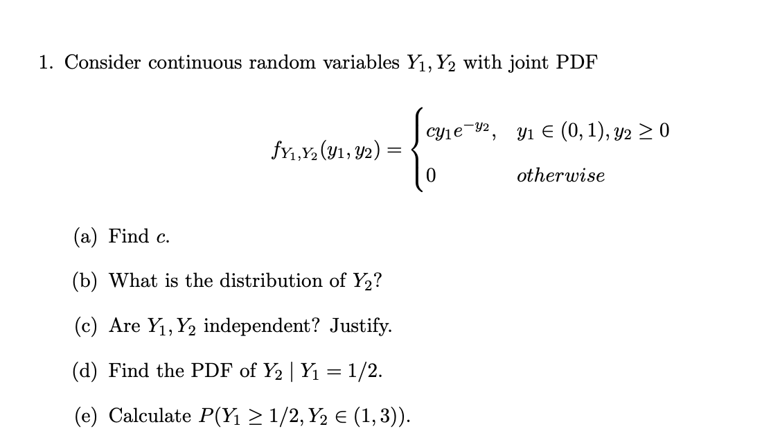 Solved 1. Consider continuous random variables Y1, Y2 with | Chegg.com
