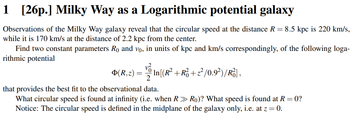 Solved 1 [26p.] ﻿Milky Way as a Logarithmic potential | Chegg.com