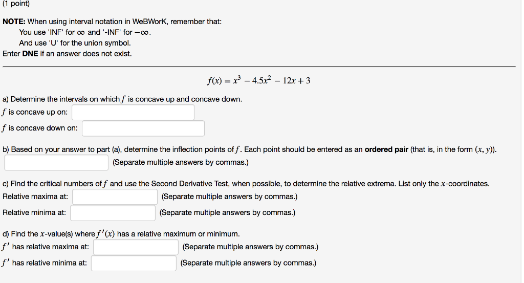 Solved NOTE: When using interval notation in WeBWorK, | Chegg.com