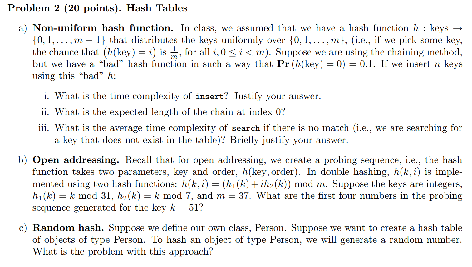 Solved Problem 2 20 Points Hash Tables A Non Uniform 3313