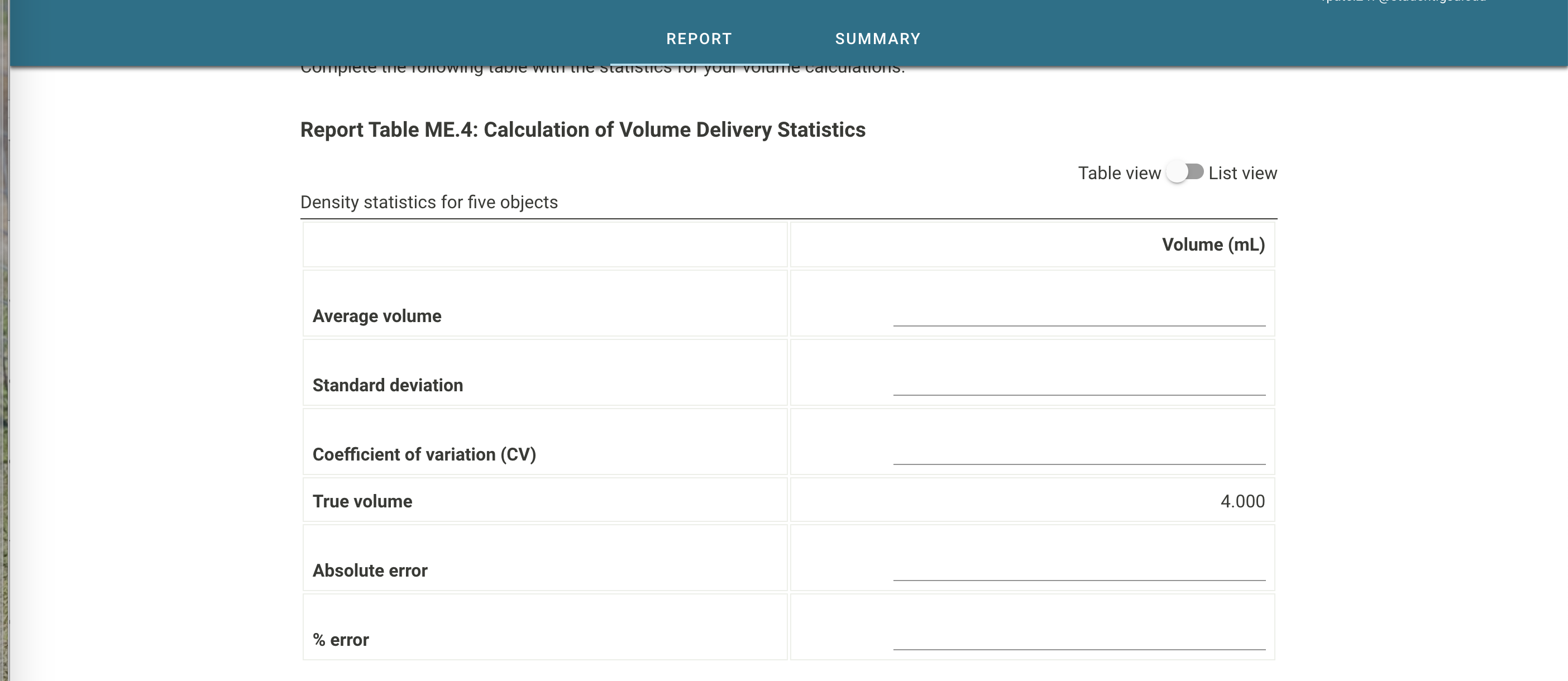Table view List view Calculations of volume delivered | Chegg.com
