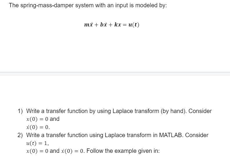 Solved tranfer function by using Laplace transformation by | Chegg.com