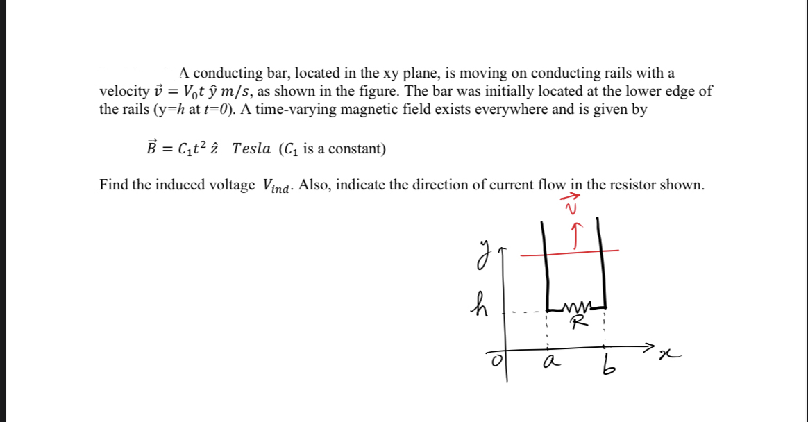 Solved A conducting bar, located in the xy plane, is moving | Chegg.com