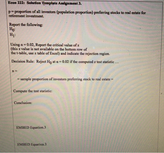Solved Assignment 3- Hypothesis Test for Proportions | Chegg.com