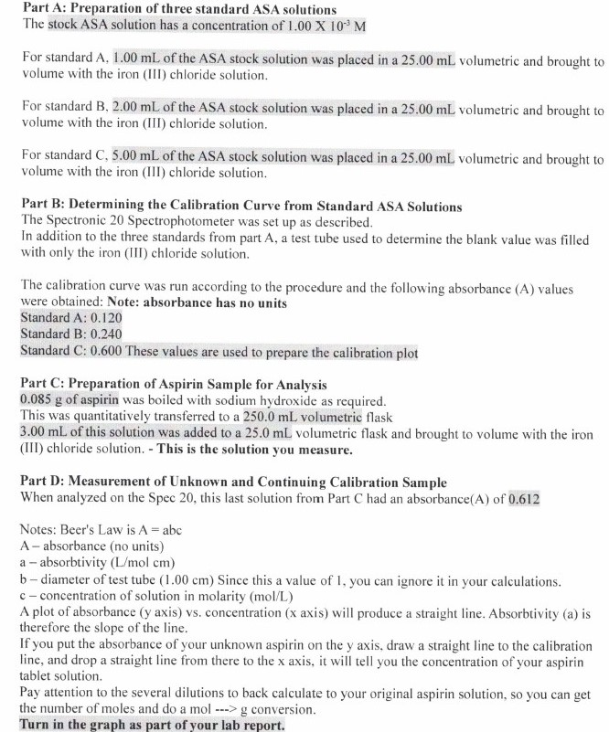 A) Calibration Curve Data Table: Standard Molarity | Chegg.com