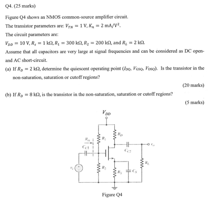 Solved Q4. (25 marks) Figure Q4 shows an NMOS common-source | Chegg.com