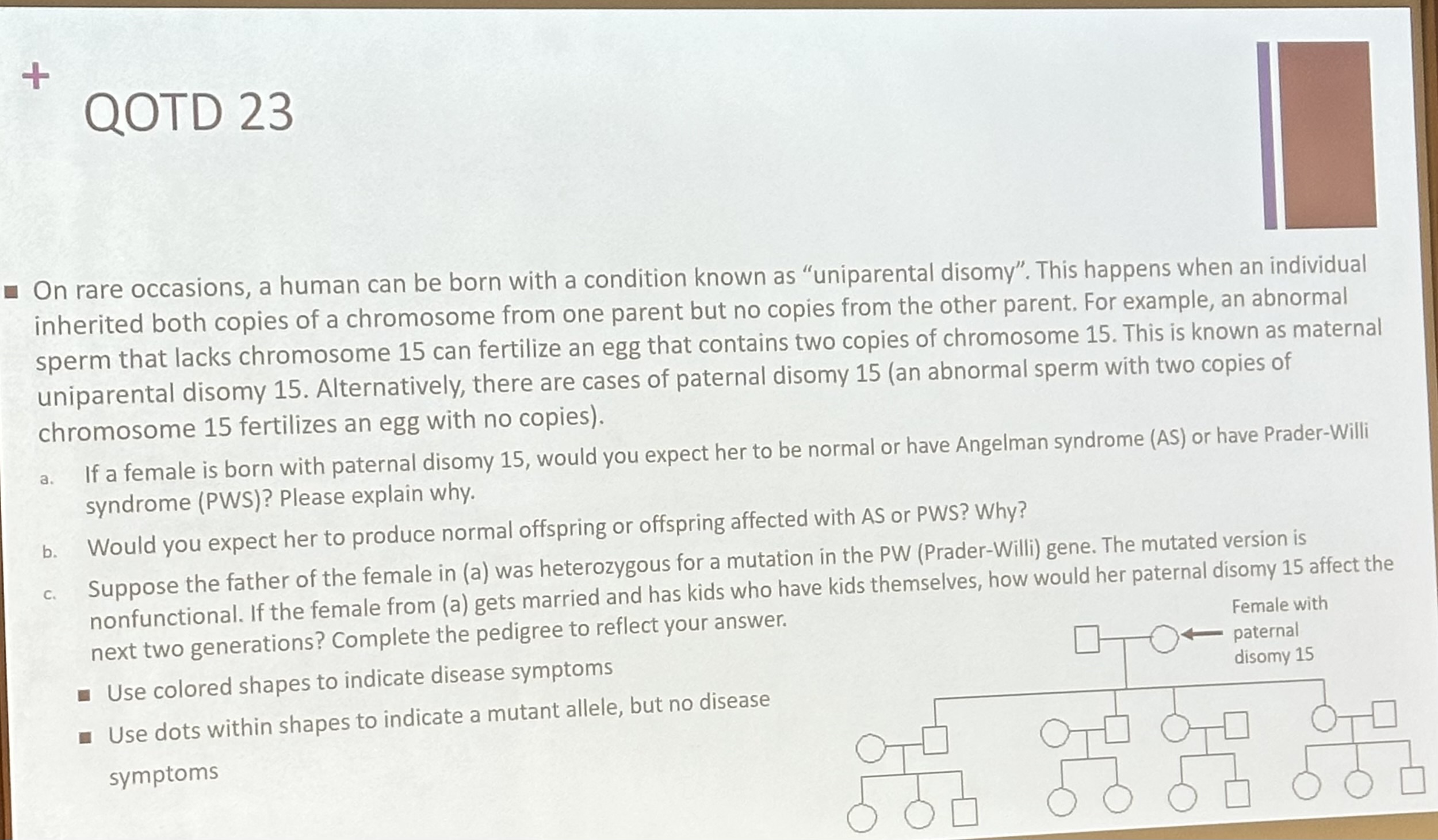 a. If a female is born with paternal disomy 15, would | Chegg.com
