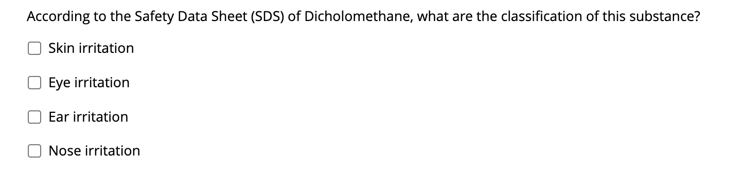 Solved According to the Safety Data Sheet (SDS) ﻿of | Chegg.com