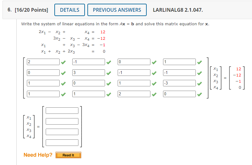 Solved 6. [16/20 points) DETAILS PREVIOUS ANSWERS LARLINALG8 | Chegg.com