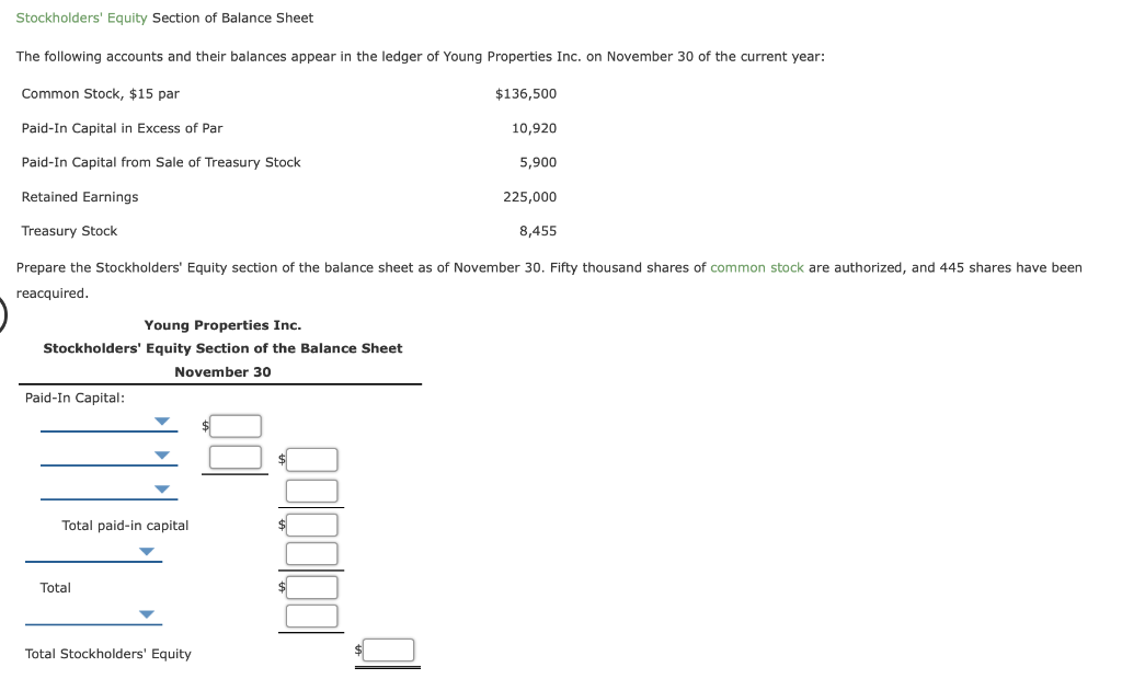 Solved Stockholders' Equity Section of Balance Sheet The | Chegg.com