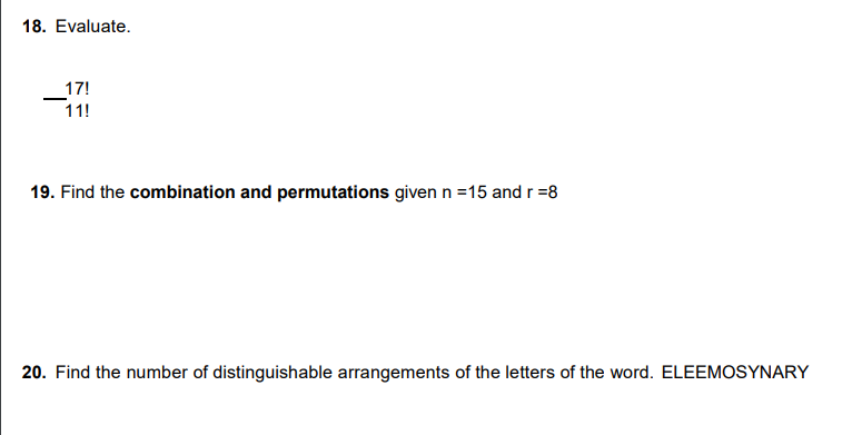 Solved 19 Find The Combination And Permutations Given N 15
