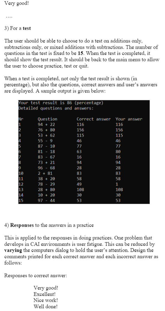 Solved In this lab task, you are to develop a simple CAI | Chegg.com