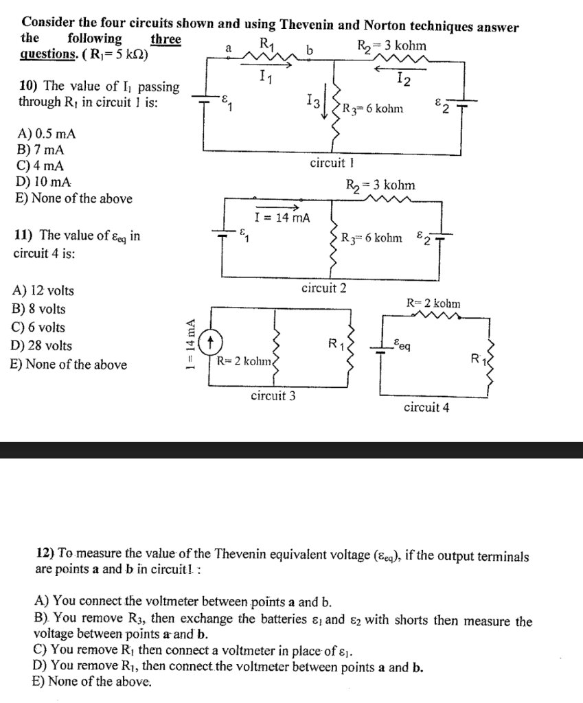 Solved Consider the four circuits shown and using Thevenin | Chegg.com