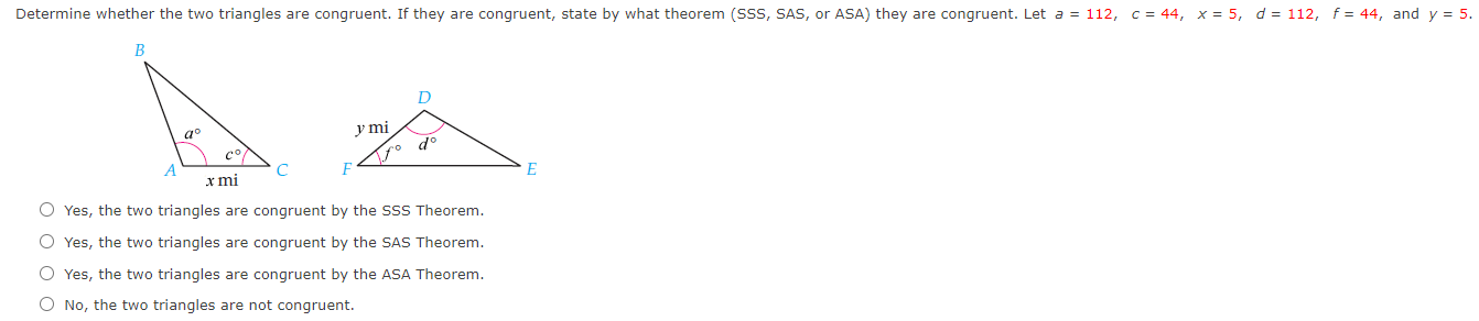 Solved Determine whether the two triangles are congruent. If | Chegg.com