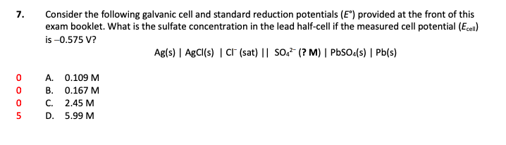 Consider the following galvanic cell and standard | Chegg.com