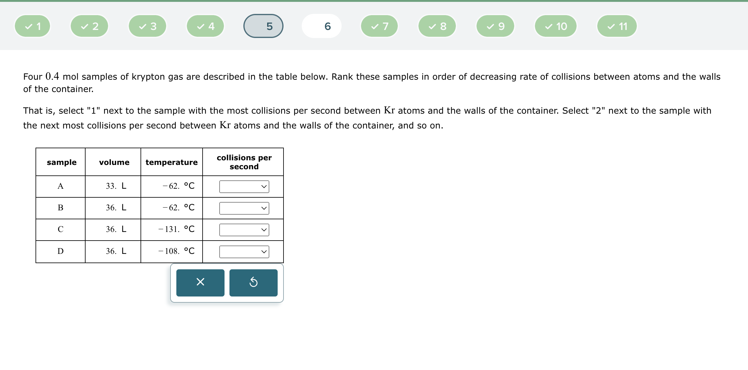 Solved by an EXPERT Four 0.4 ﻿mol samples of krypton gas are described in | Chegg.com