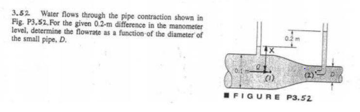 Solved 3.52 Water flows through the pipe contraction shown | Chegg.com