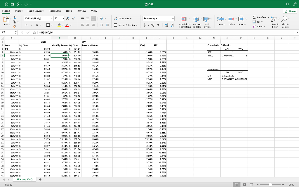 O... CAL ow Home Insert Page Layout Formulas Data | Chegg.com