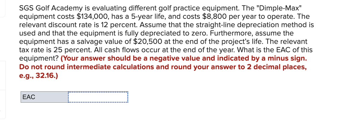Solved SGS Golf Academy is evaluating different golf | Chegg.com