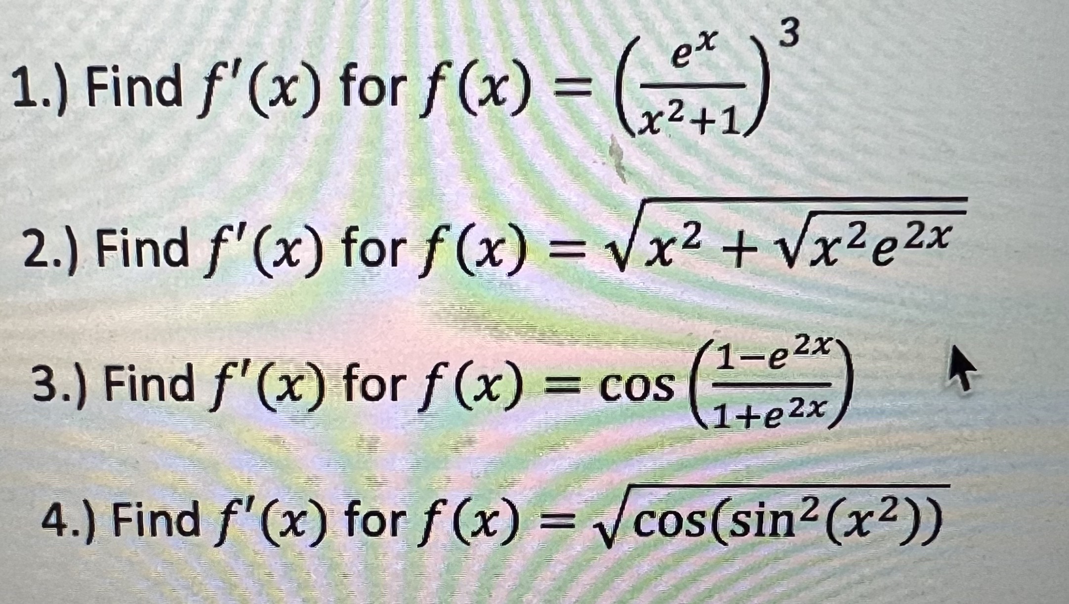 Solved F X X2 1ex 3f X X2 X2e2xf X Cos 1 E2x1−e2x F X C