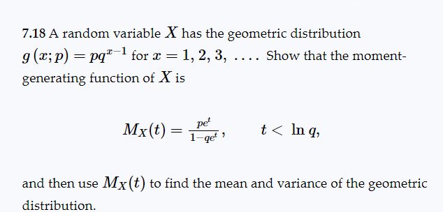 Solved 7.18 A random variable X has the geometric | Chegg.com
