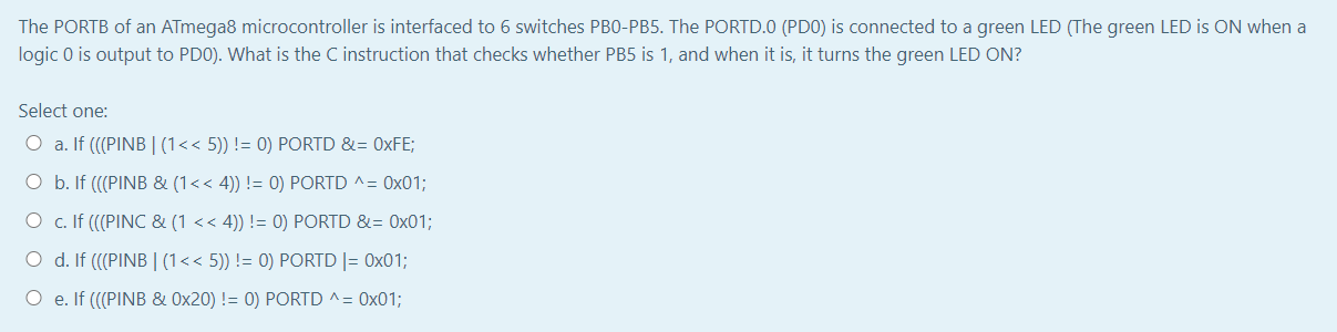 Solved The Portb Of An Atmega8 Microcontroller Is Interfaced 